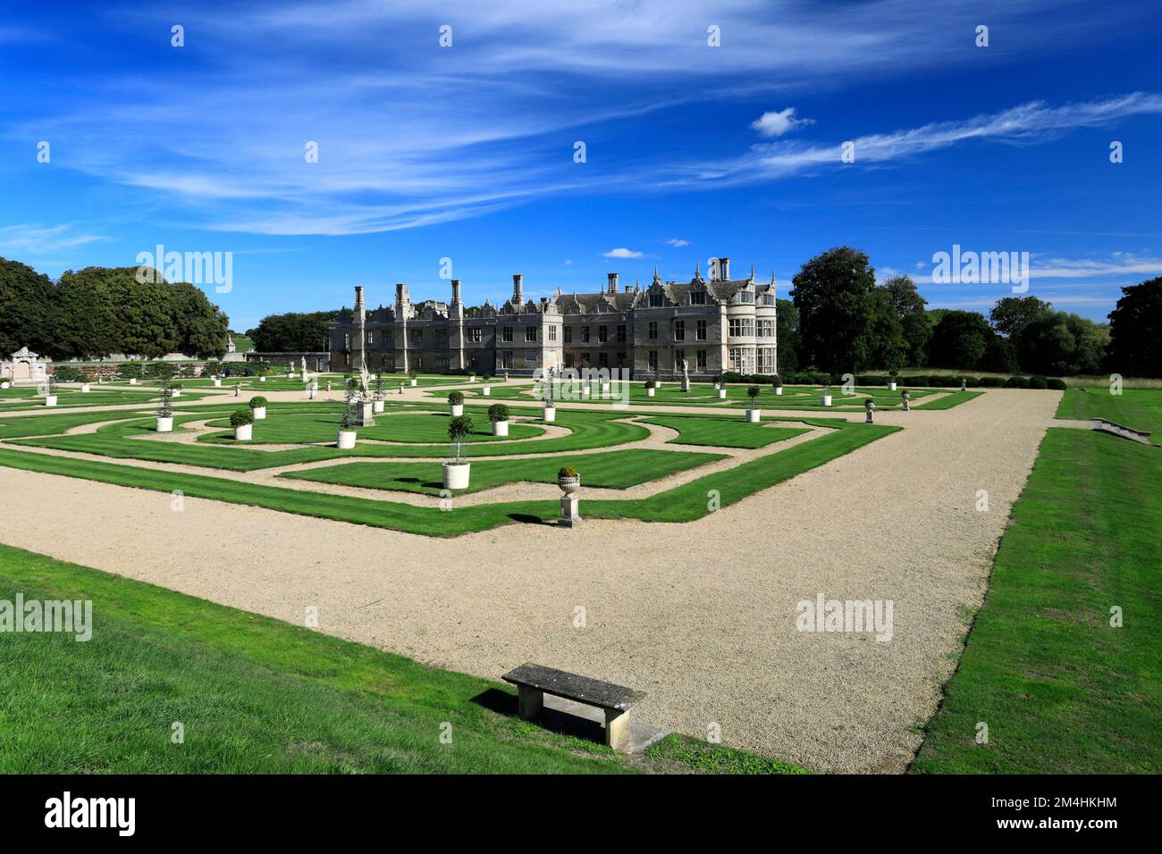 Summer view of Kirby Hall, an Elizabethan country house, near Gretton ...