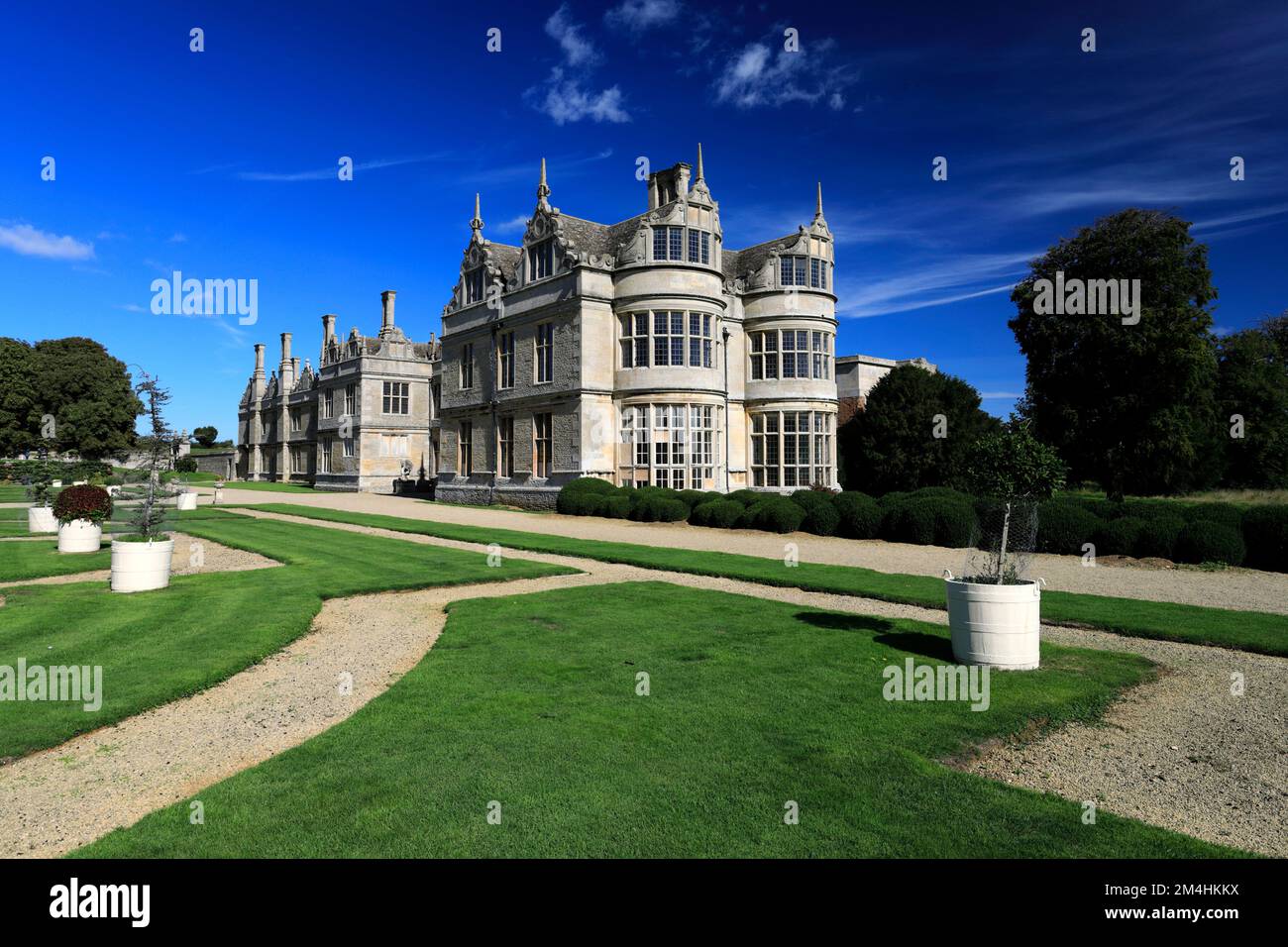 Summer view of Kirby Hall, an Elizabethan country house, near Gretton ...