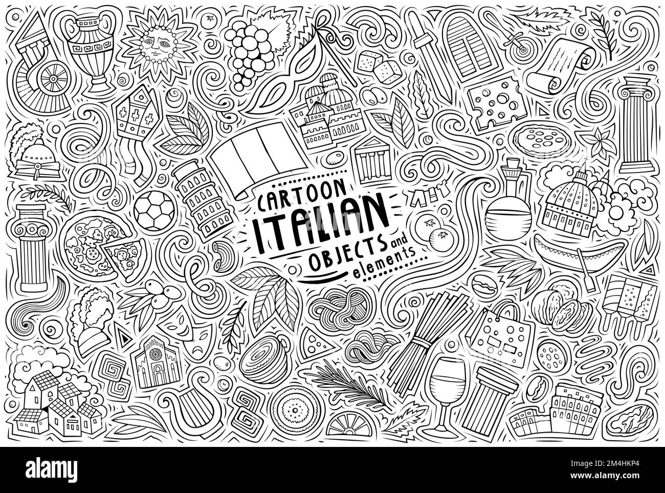 Cartoon vector doodle set of Italian traditional symbols, items and ...