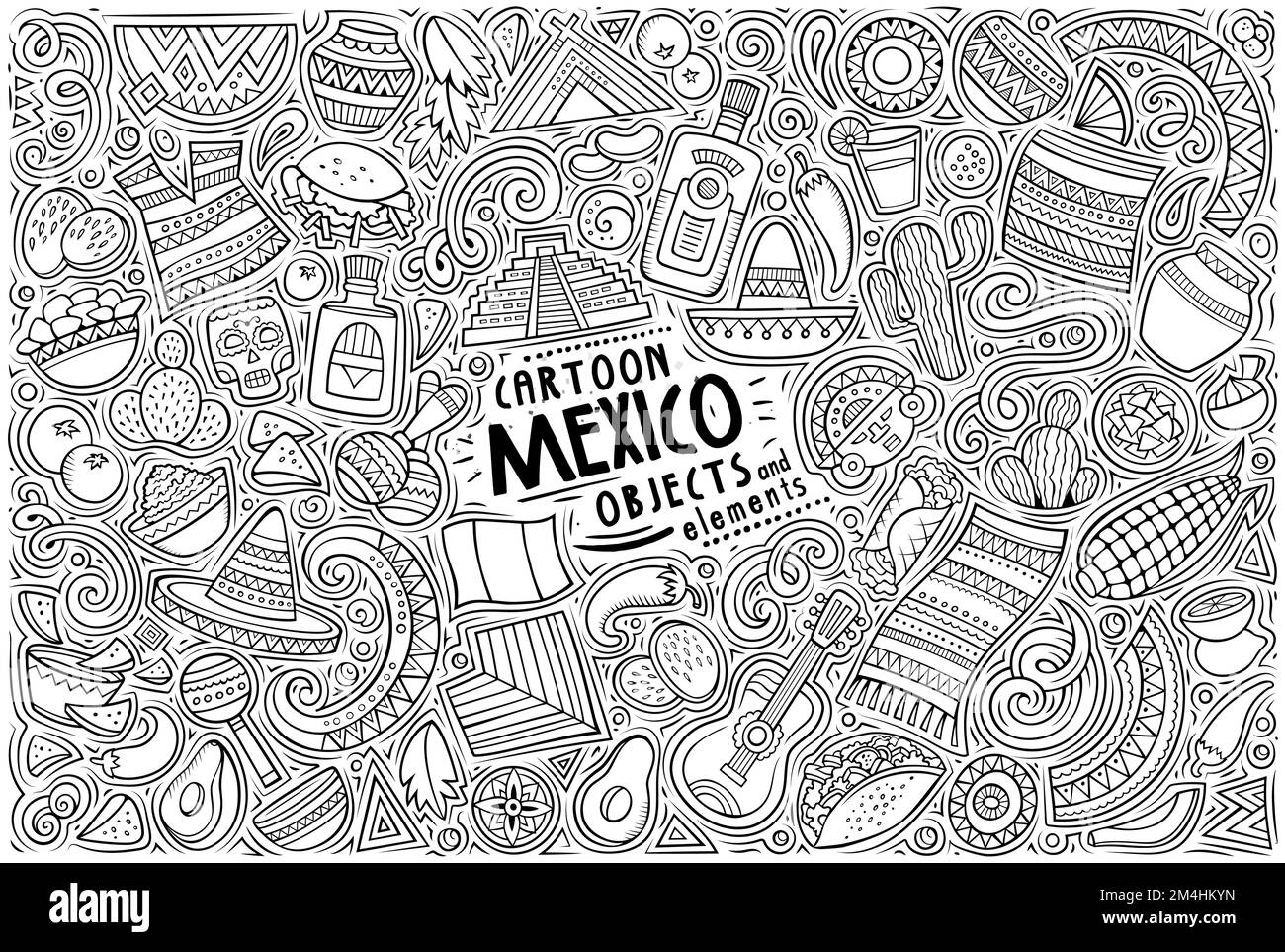 Cartoon vector doodle set of Mexican traditional symbols, items and ...
