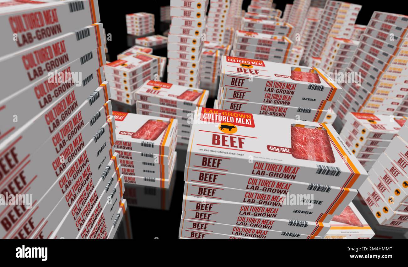 Cultured meat lab-grown box production line. Synthetic beef from ...