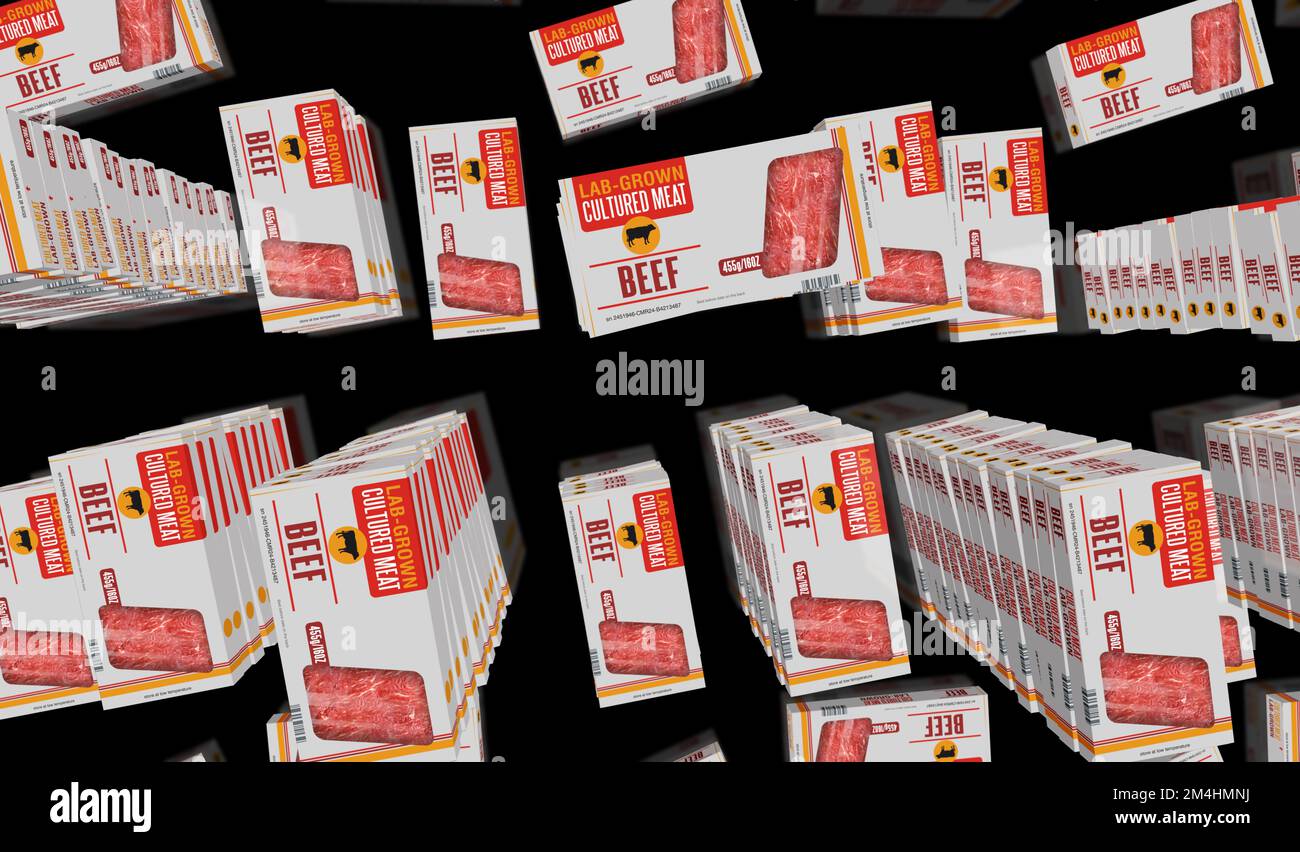 Cultured meat lab-grown box production line. Synthetic beef from ...