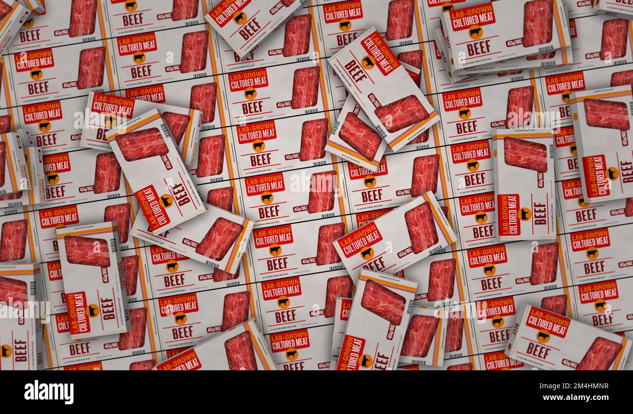 Cultured meat lab-grown box production line. Synthetic beef from ...