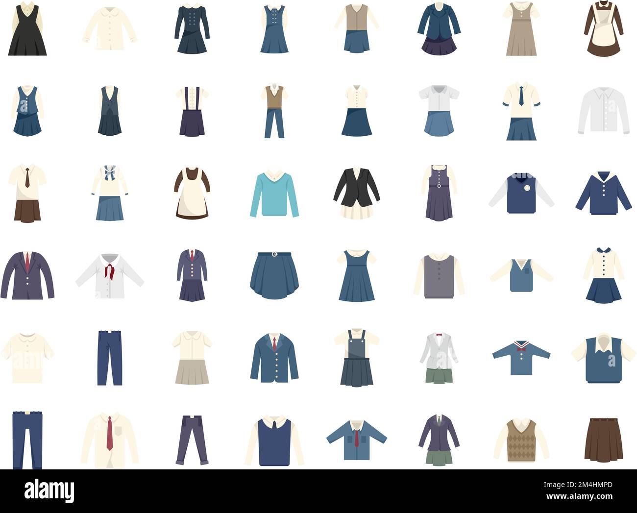 School uniform icons set flat vector. Formal general. Class apparel isolated Stock Vector Image ...