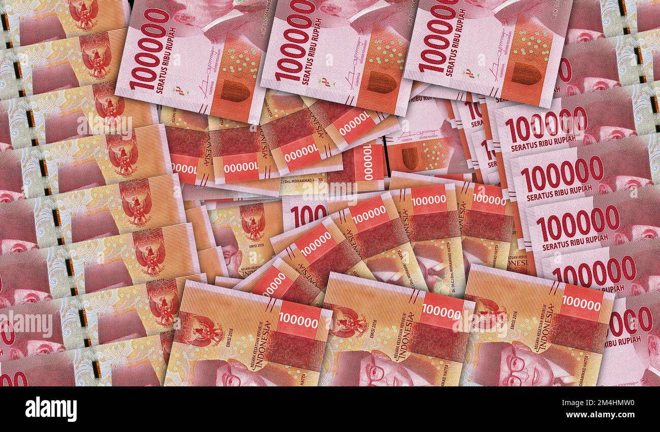 Indonesian Rupiah banknotes in a cash fan mosaic pattern. Indonesia ...