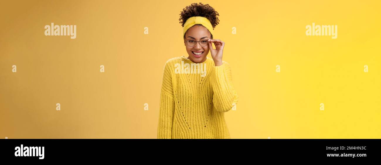 Cute clever best student college girl african-american touch glasses ...