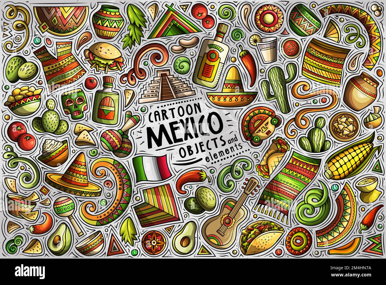 Cartoon vector doodle set of Mexican traditional symbols, items and ...