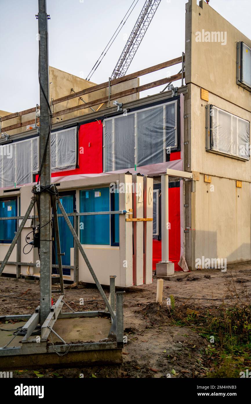 Construction of a prefab apartment building in the Netherlands Stock ...