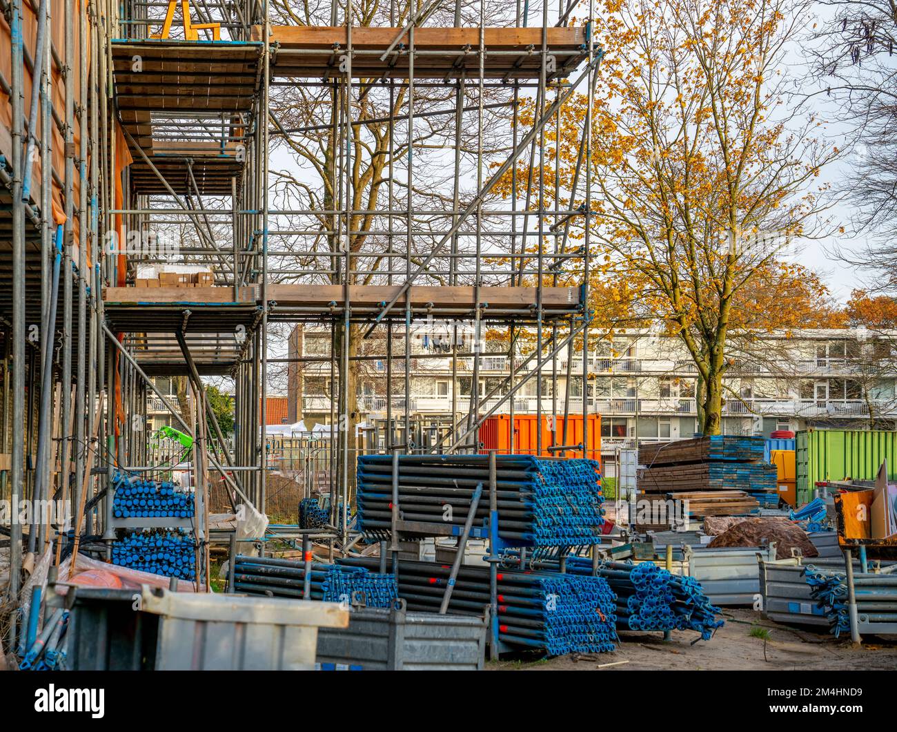 Scaffolding for construction of an apartment building in the ...