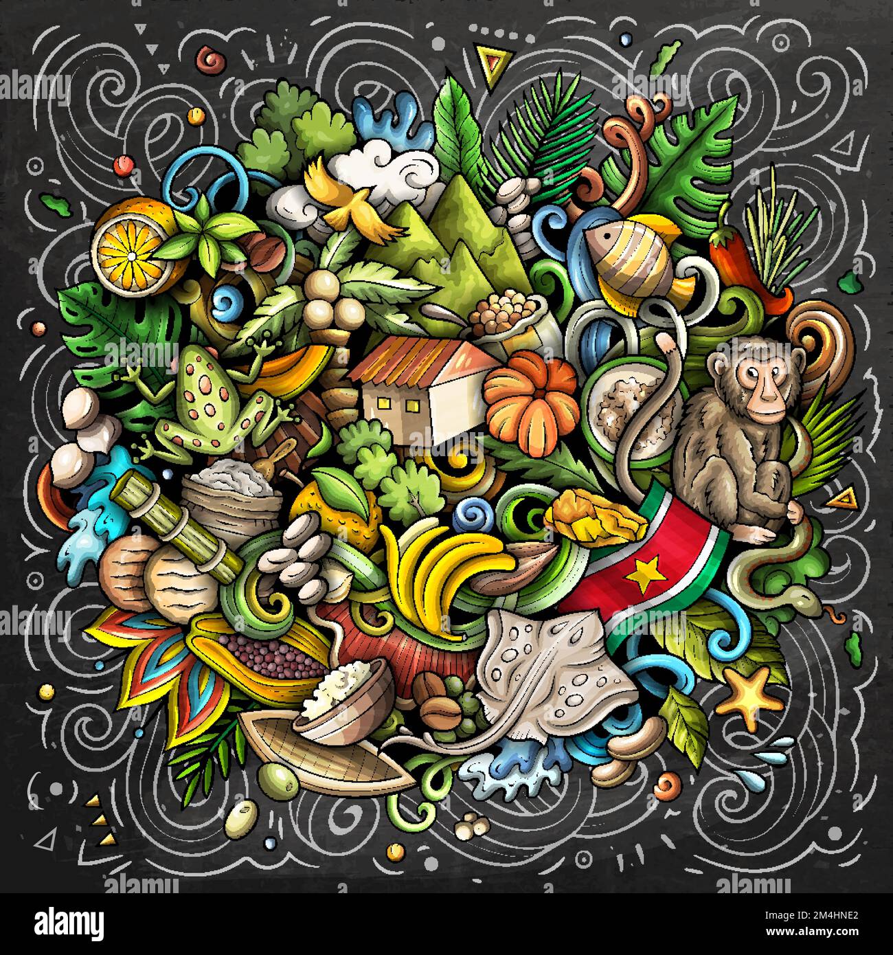Suriname cartoon vector doodle chalkboard illutraditional ...