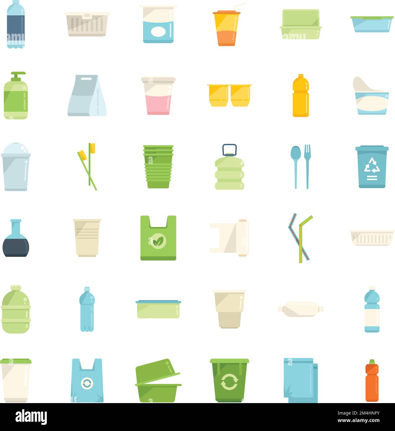Biodegradable plastic icons set flat vector. Trash bag. Basket bin ... Biodegradable plastic icons set flat vector. Trash bag. Basket bin ...