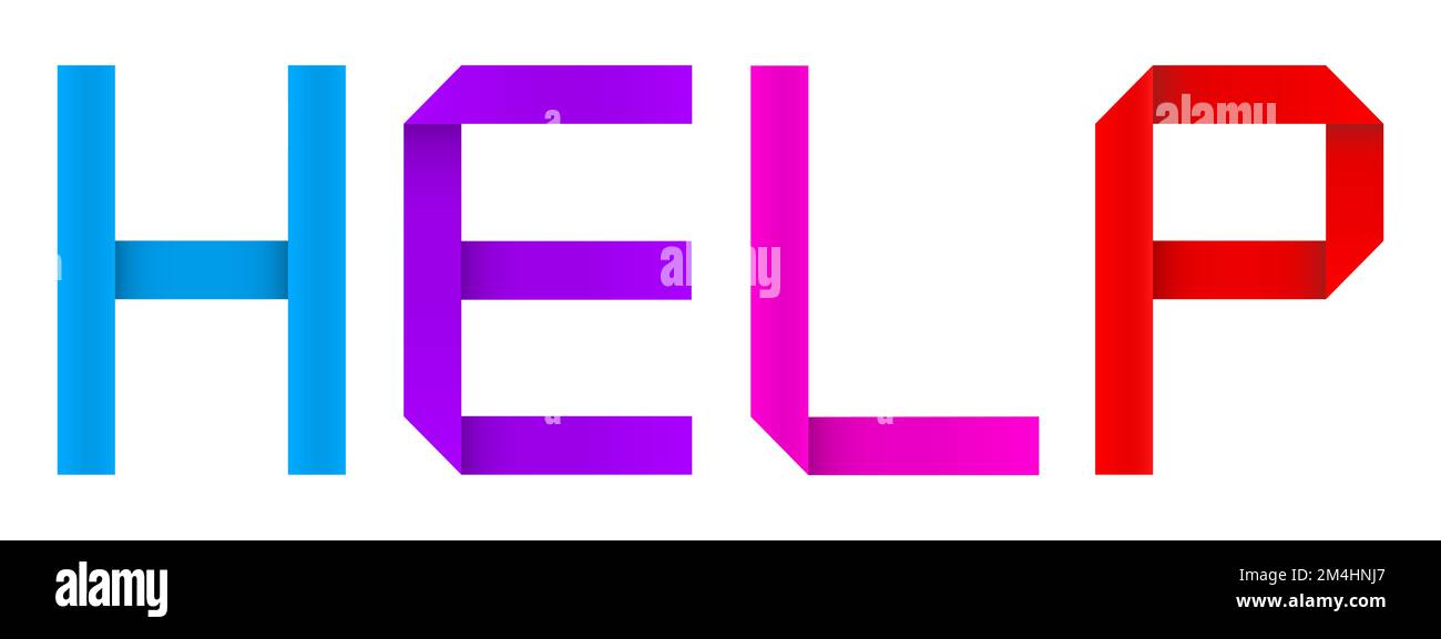 Concept or conceptual paper origami font forming the word HELP isolated ...