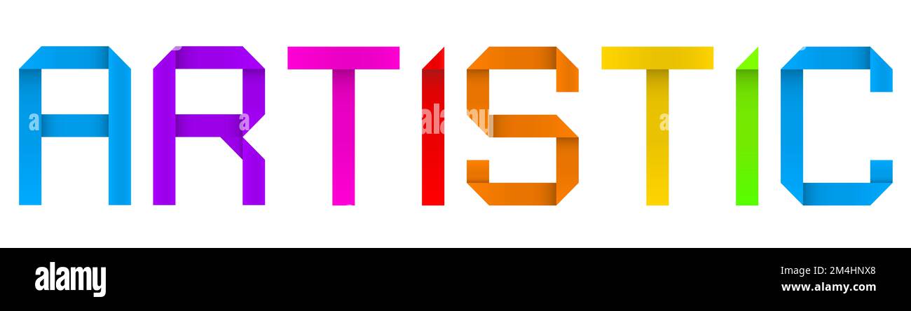 Concept or conceptual paper origami font forming ARTISTIC word isolated ...