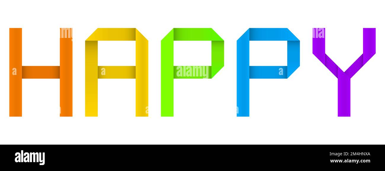 Concept or conceptual paper origami font forming the word HAPPY ...