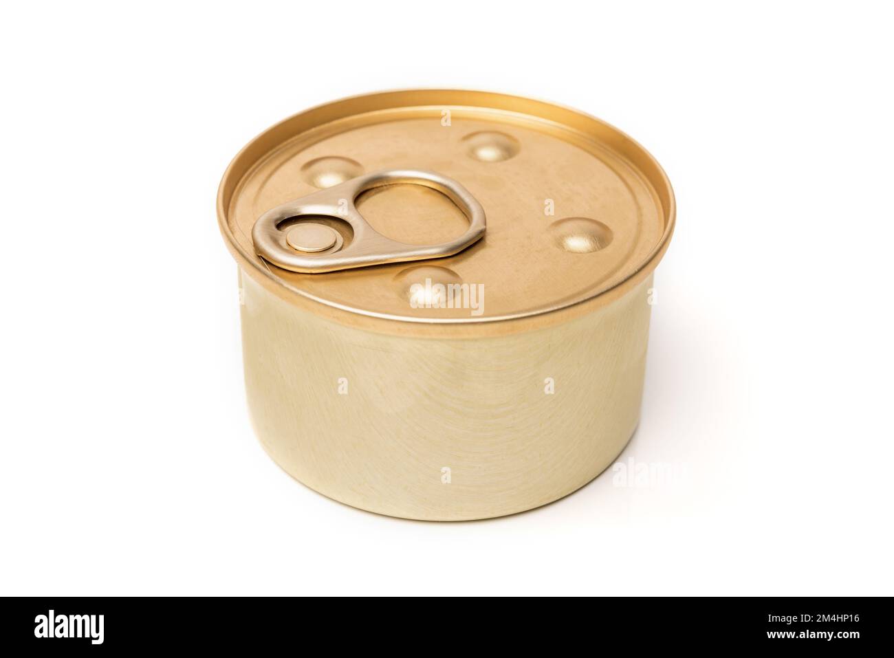 Small tin can isolated on a white background. Closed tin can with pet ...