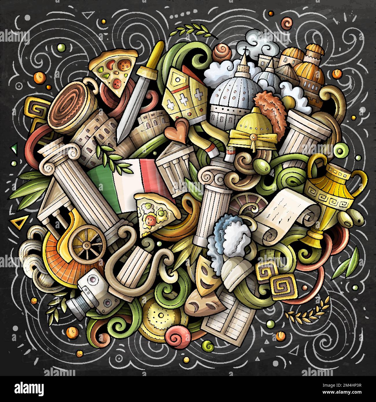 Italy cartoon vector doodle chalkboard illustration. Colorful detailed ...