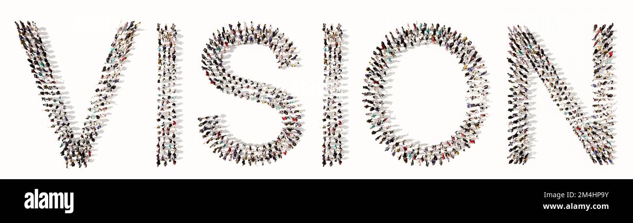 Concept conceptual large community of people forming VISION word. 3d ... Concept conceptual large community of people forming VISION word. 3d ...