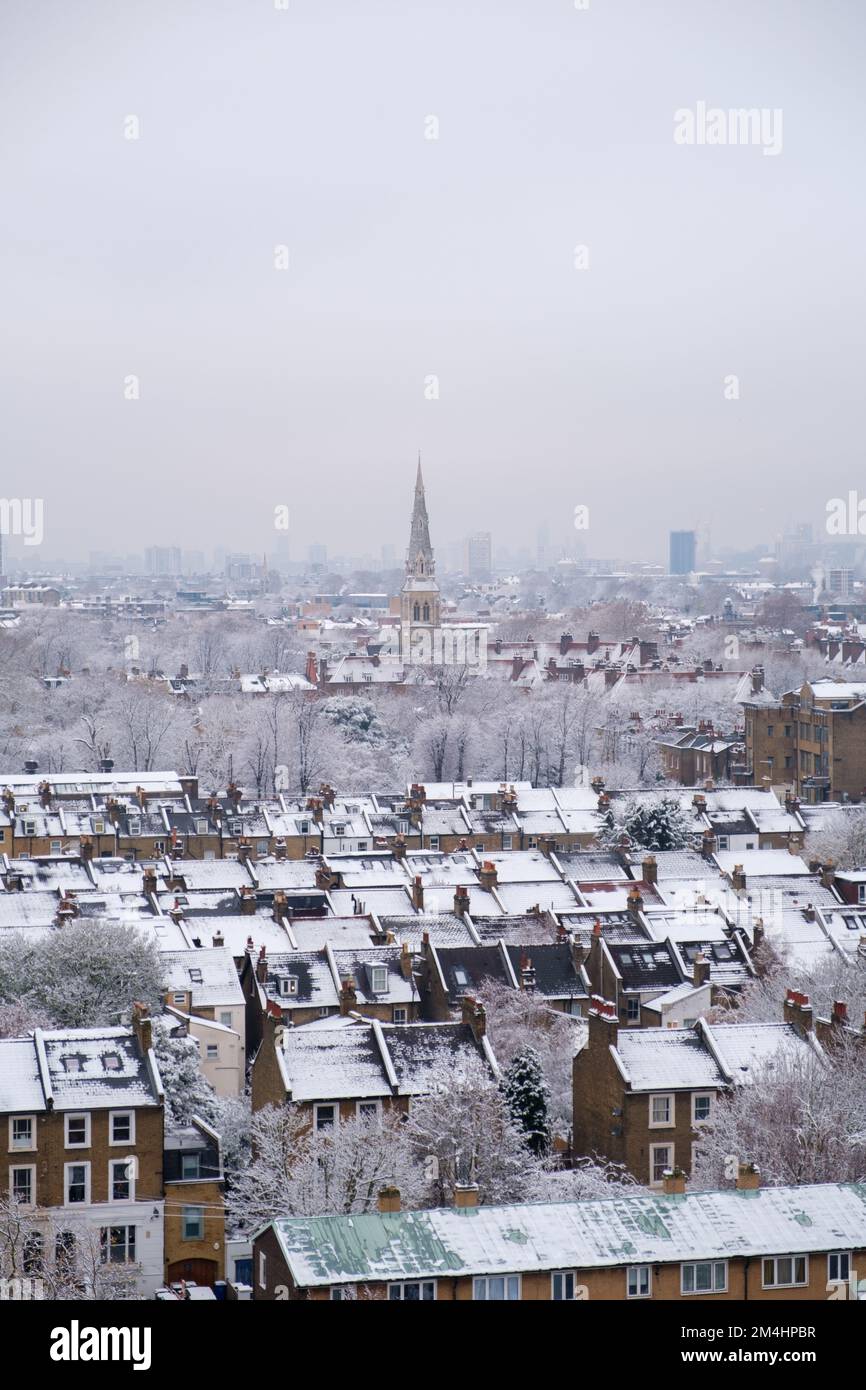 St Giles' Church and the surroundings covered with snow. It is a parish ...