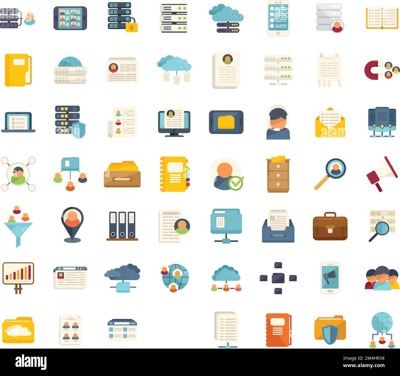 Customer database icons set flat vector. Company advertising. Business ...