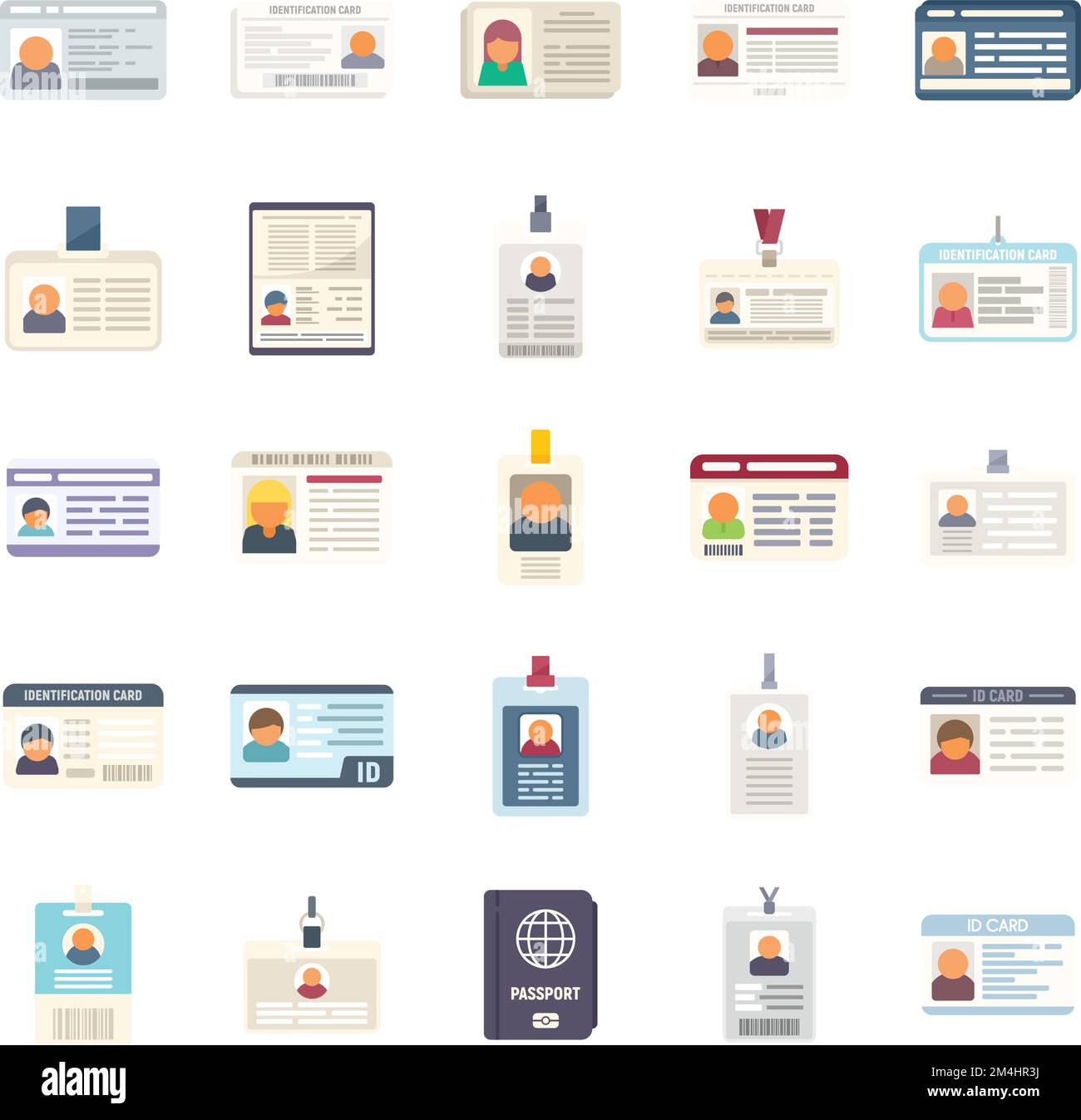 Id card icons set flat vector. Tag name. Template pass isolated Stock ...