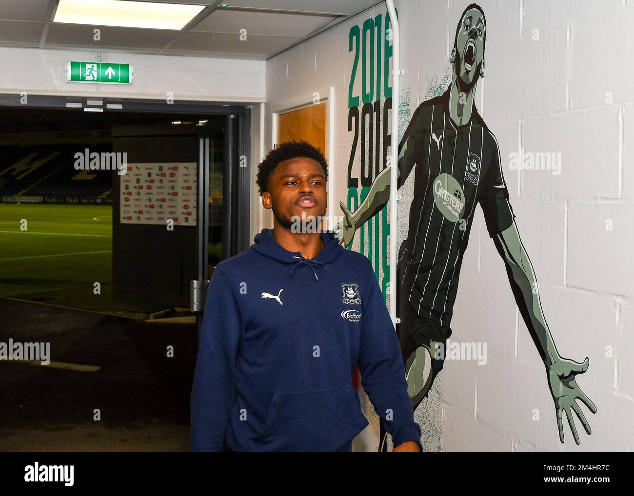 Plymouth Argyle full back Bali Mumba (17) arrives during the Papa John ...