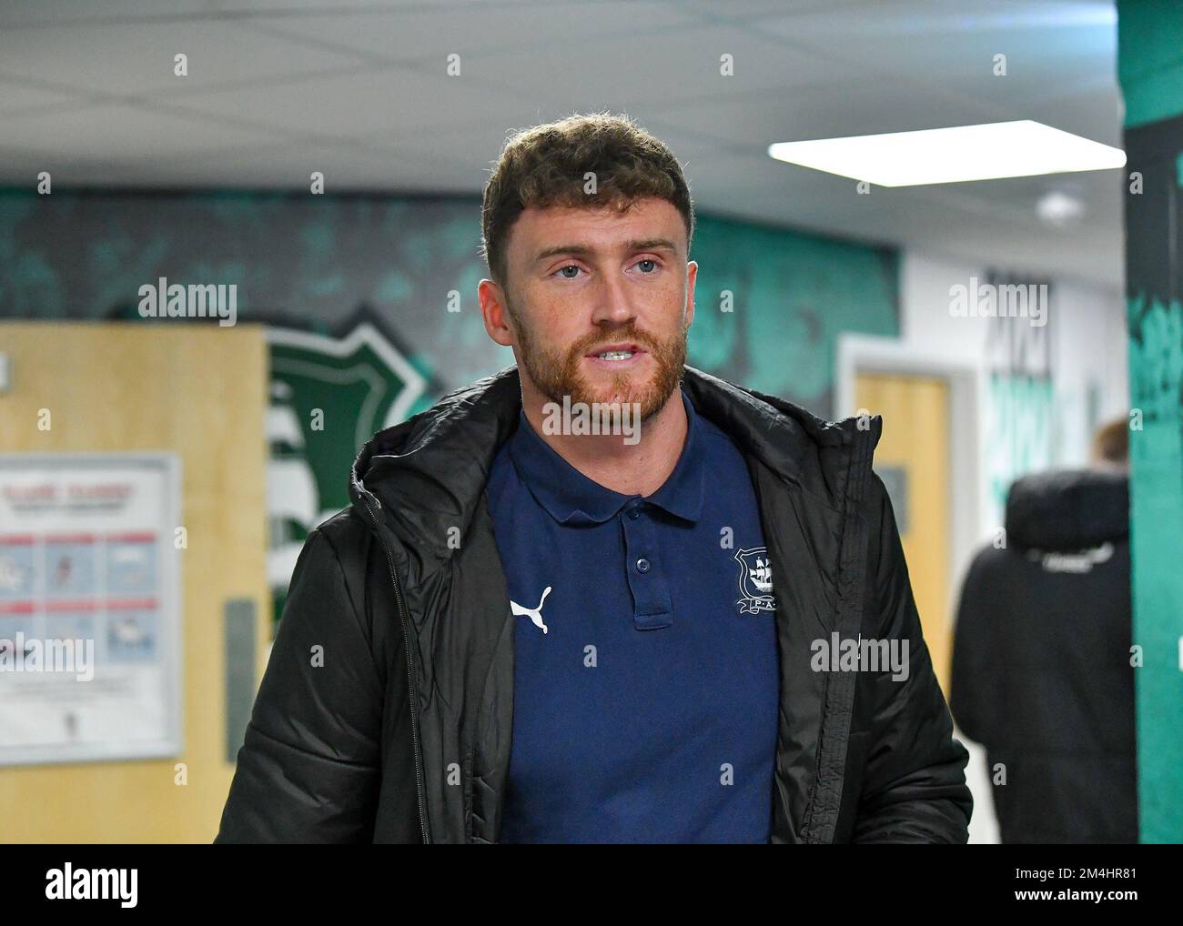 Plymouth Argyle defender Dan Scarr (6) arrives during the Papa John's ...