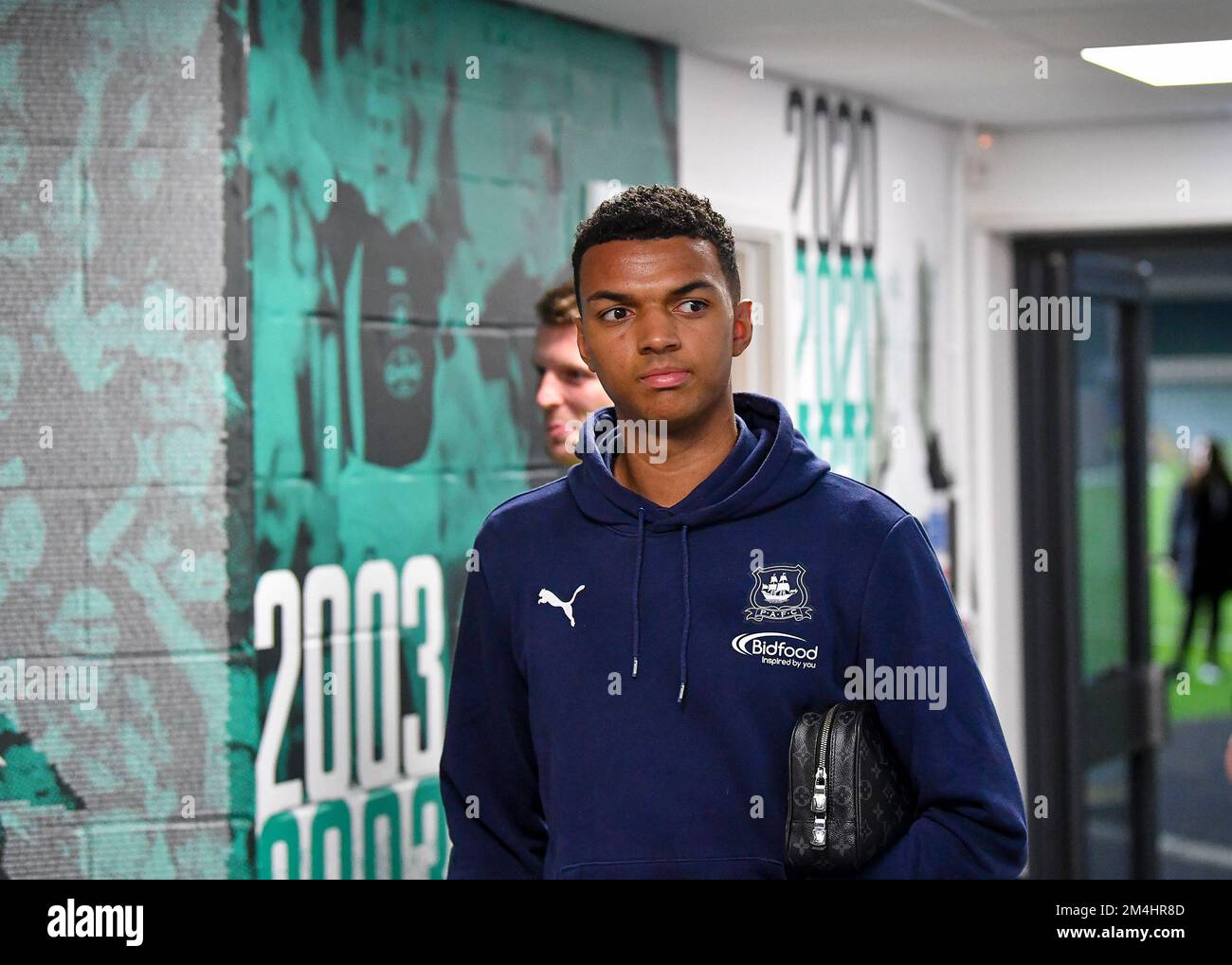 Plymouth Argyle forward Morgan Whittaker (19) arrives during the Papa ...