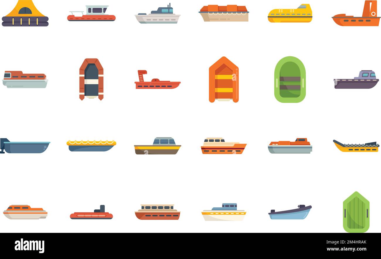 Rescue boat icons set flat vector. Sea aid. Accident rescue isolated Stock Vector Image & Art ...