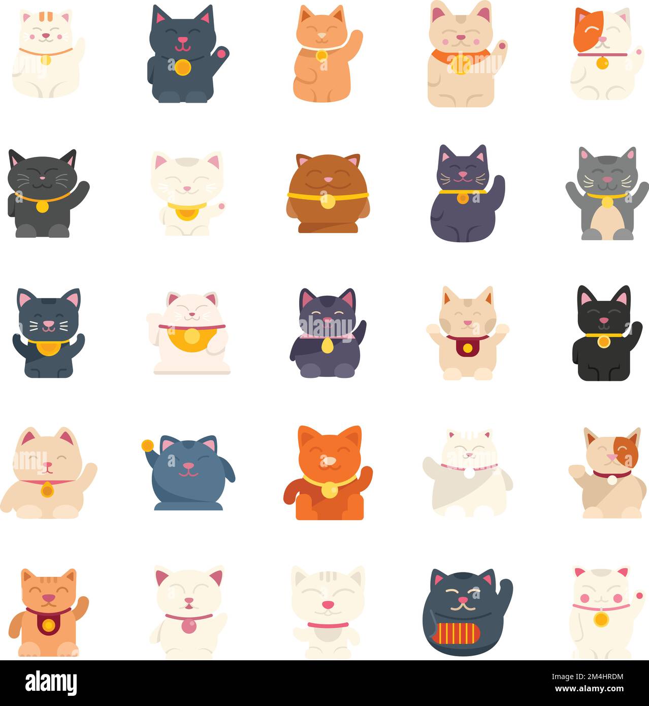 Lucky cat icons set flat vector. Asian animal. Good luck isolated Stock ...