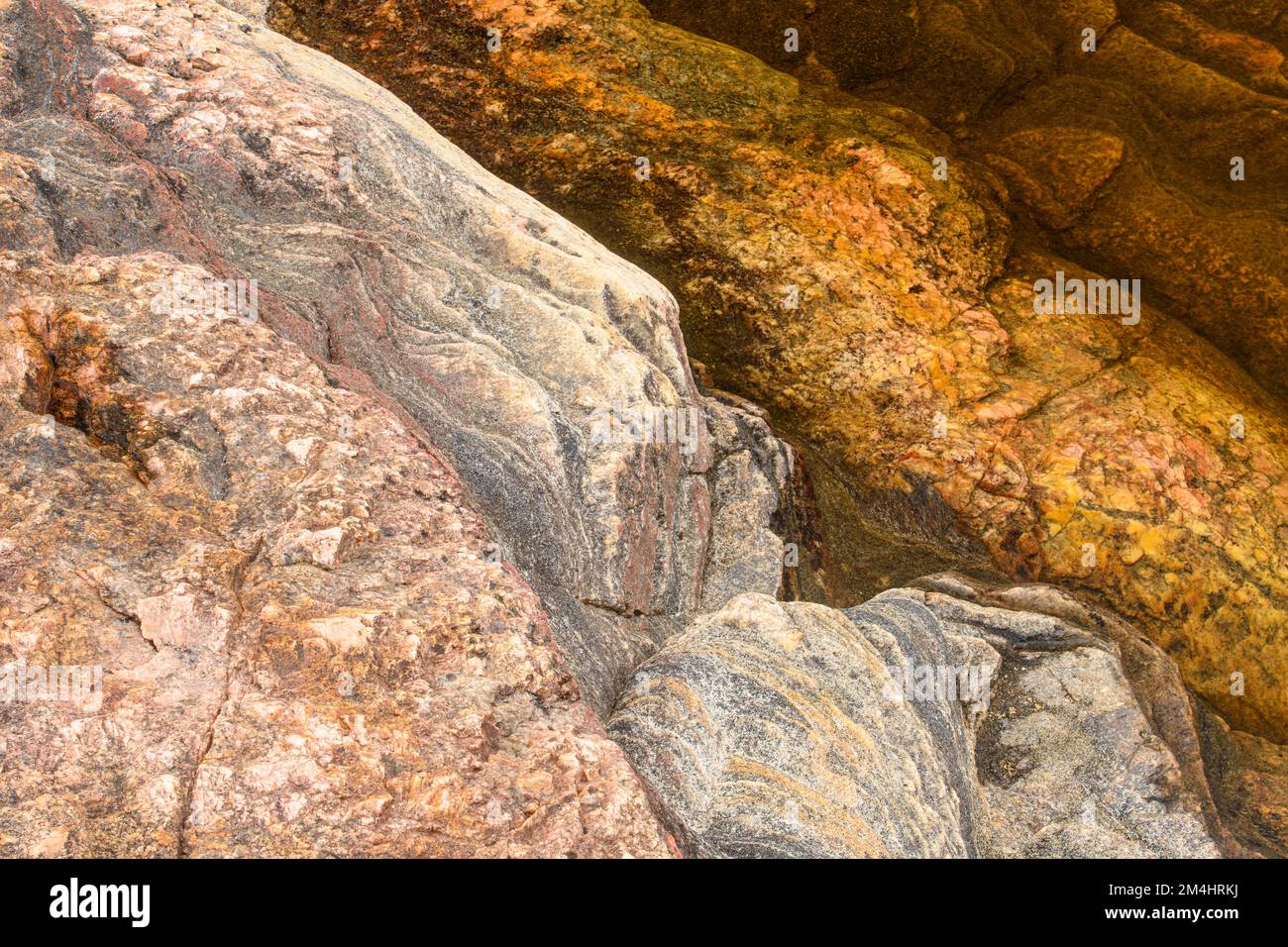 Melting ice, shoreline granite rock on Georgian Bay in early spring ...