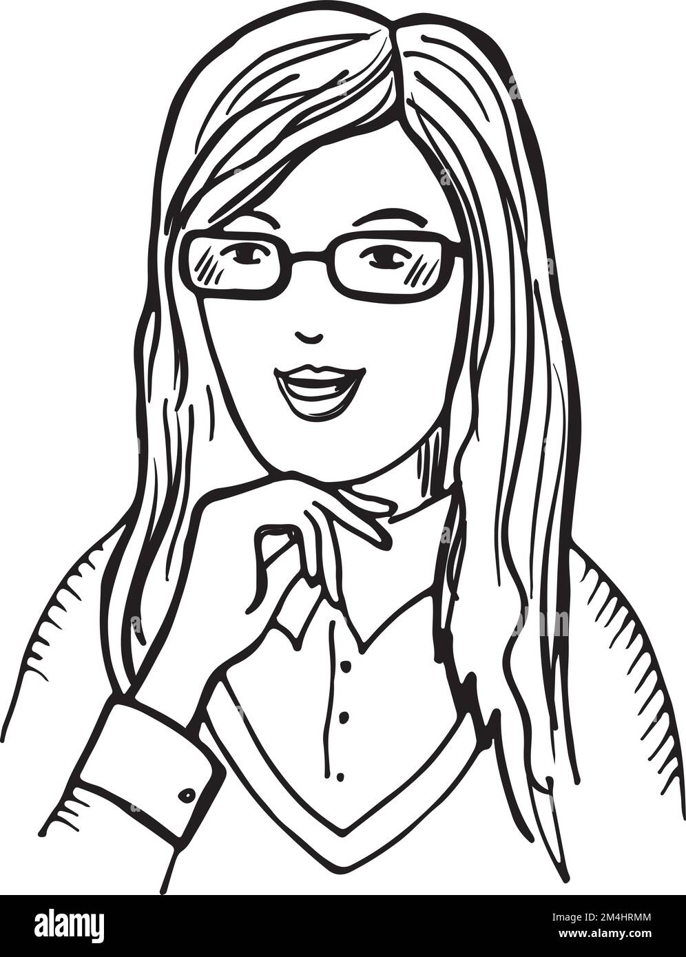 Happy Woman Sketch Hand Drawn Female Portrait Stock Vector Image And Art