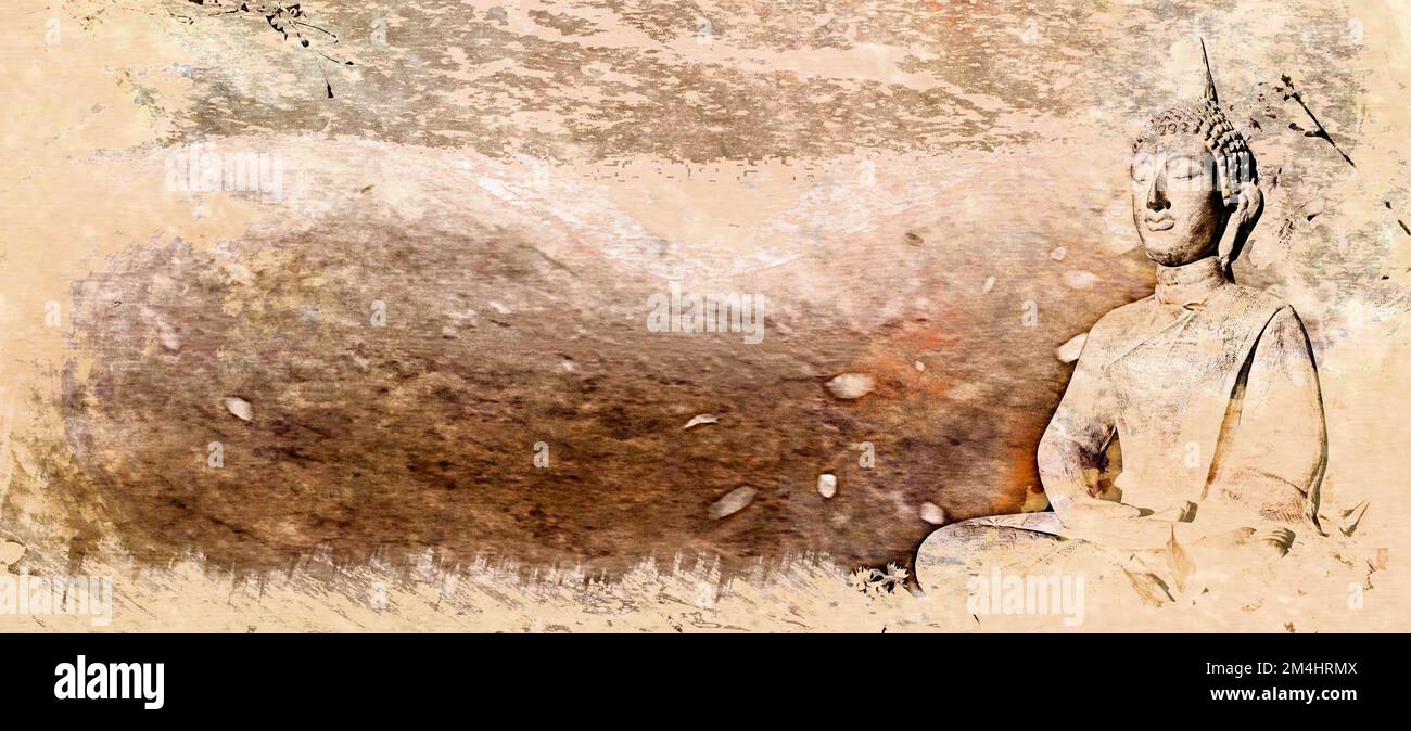 Meditating Buddha Statue on rustic beige-brown background Stock Photo ...