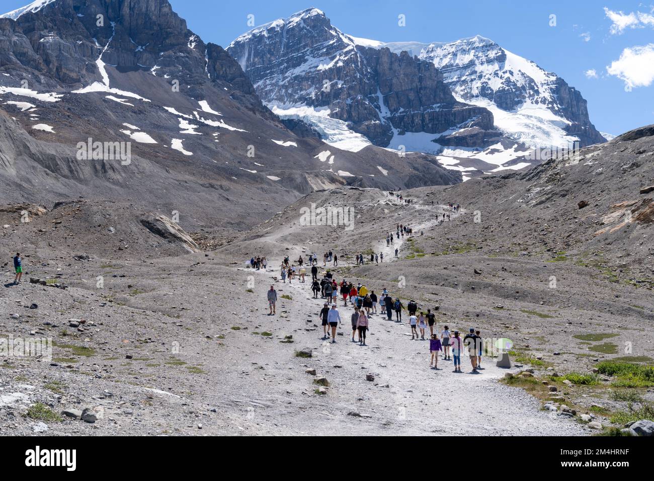 Alberta, Canada - July 12, 2022: Tourists walk up the trail visiting ...