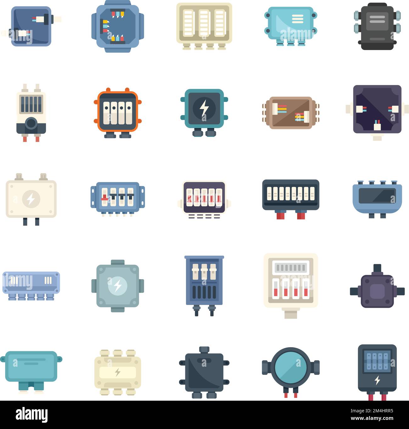 Junction box icons set flat vector. Cable connect. Electric plug ...