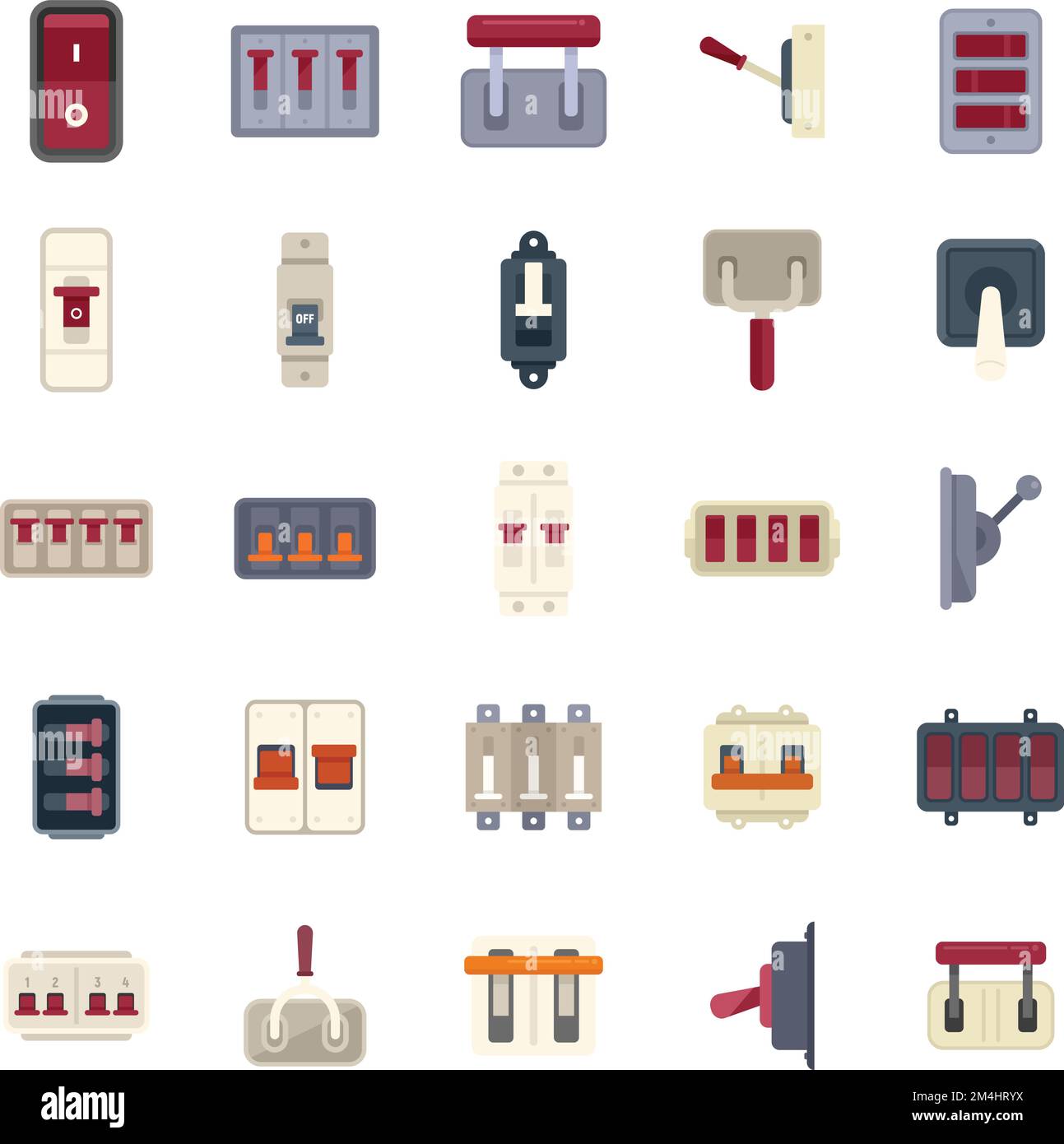 Breaker switch icons set flat vector. Cable chopper. Circuit switch ...