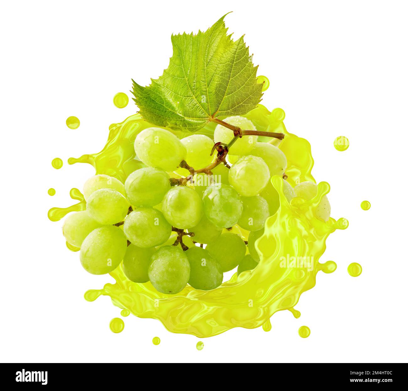 Fresh healthy grape juice or wine 3D splash swirl with ripe bunch of ...