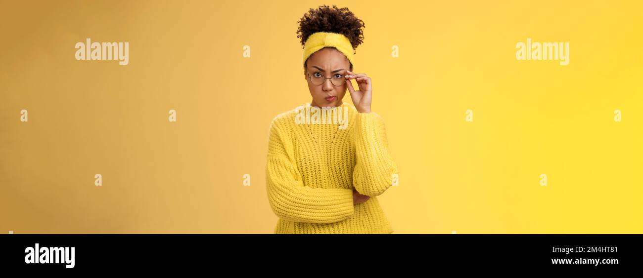 Suspicious strict serious-looking attractive clever african-american ...