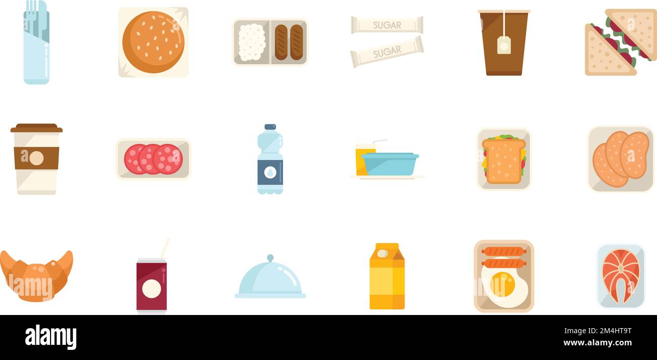Airline food icons set flat vector. Inflight meal. Air plane isolated ...