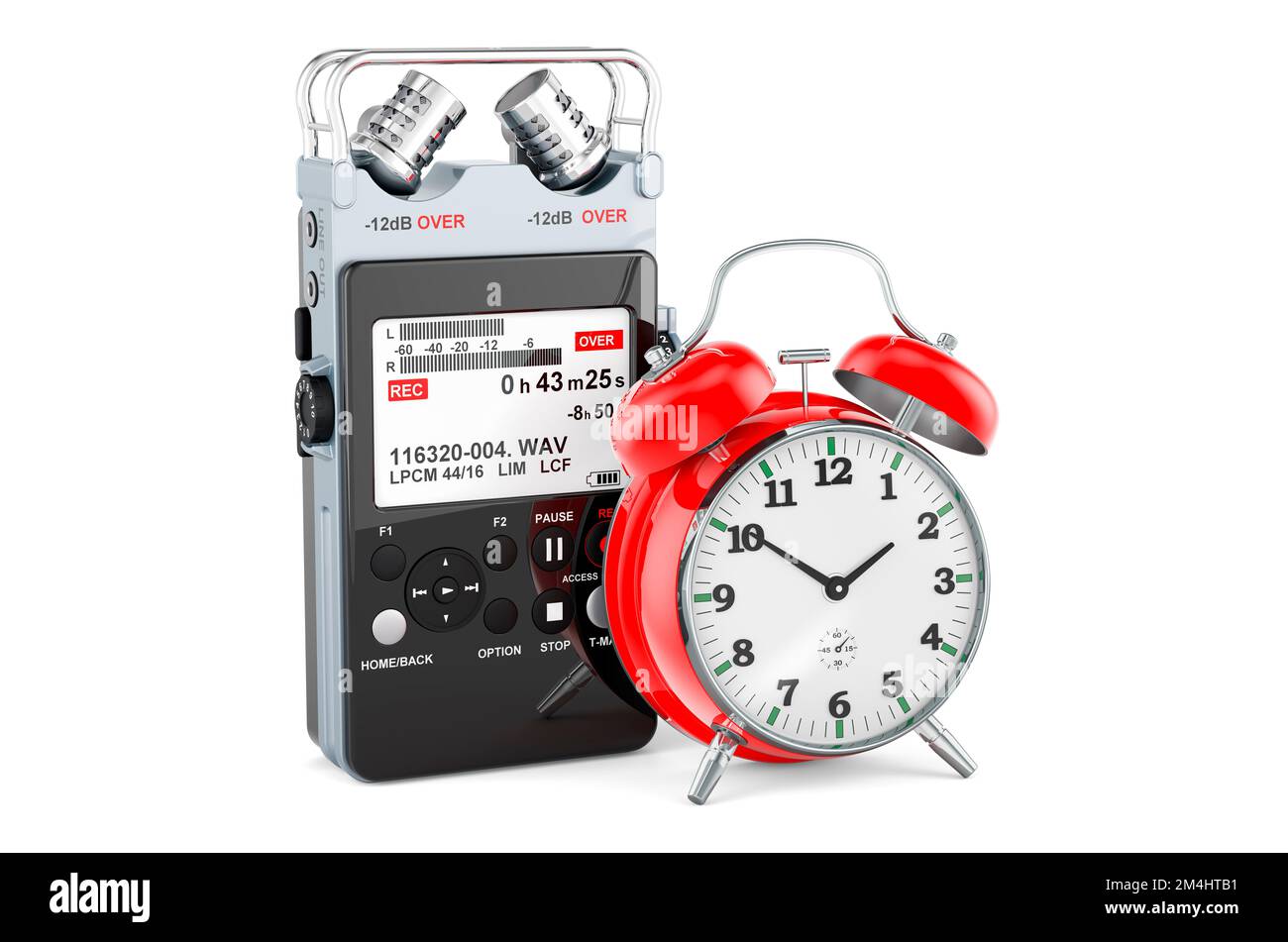 Digital voice recorder with alarm clock, 3D rendering isolated on white ...