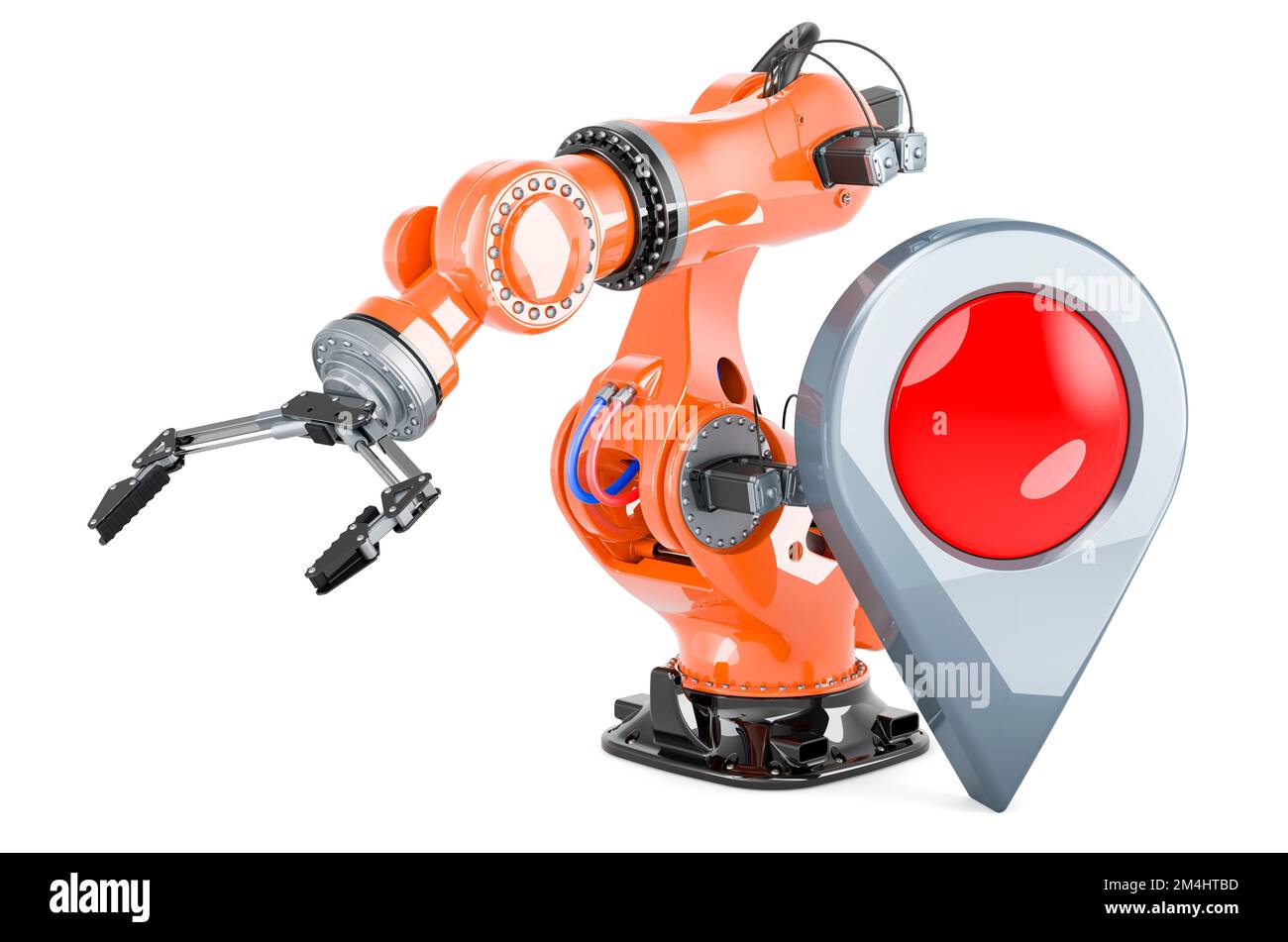 Robotic arm with map pointer. 3D rendering isolated on white background ...