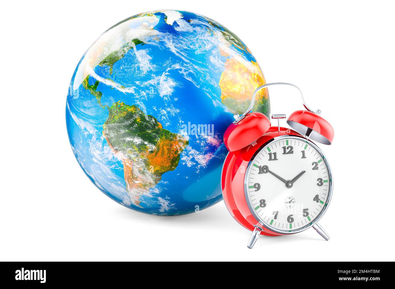 Earth Globe with alarm clock, 3D rendering isolated on white background ...