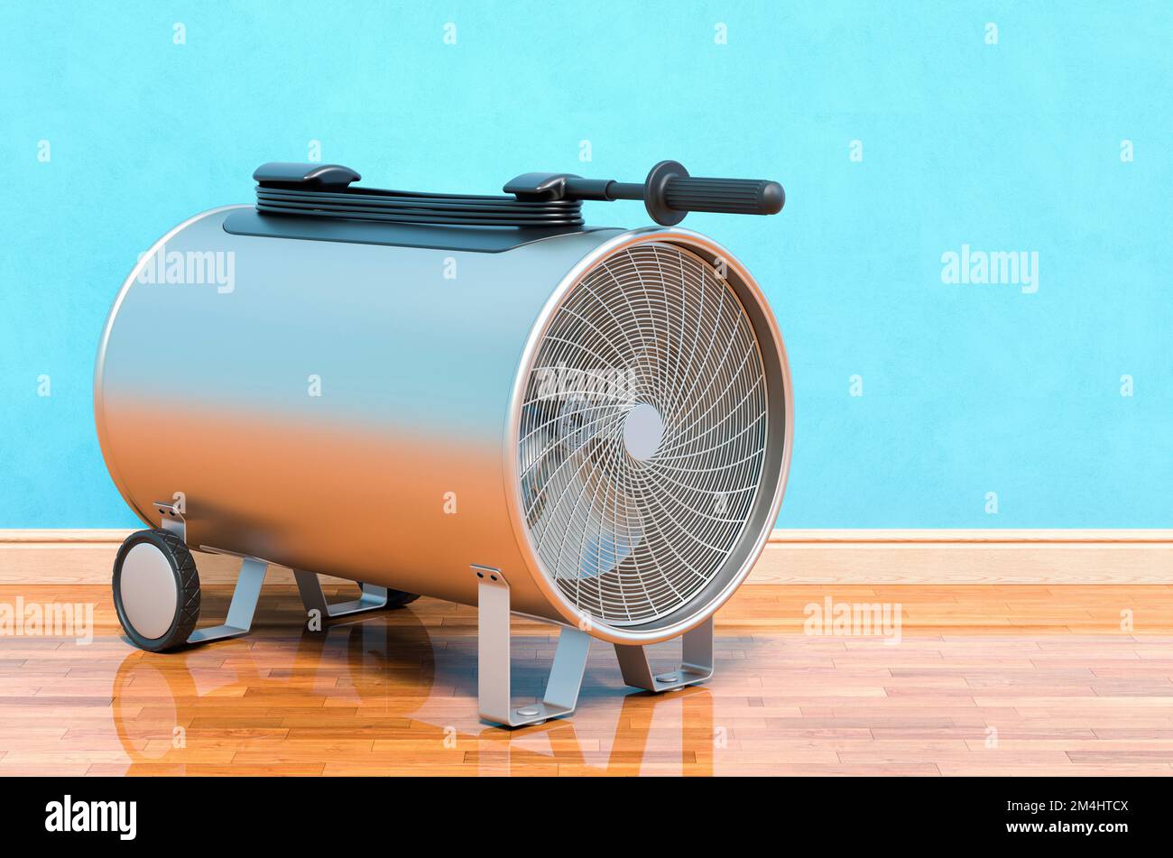 Industrial fan heater, electric floor heat gun in room near wall, 3D ...