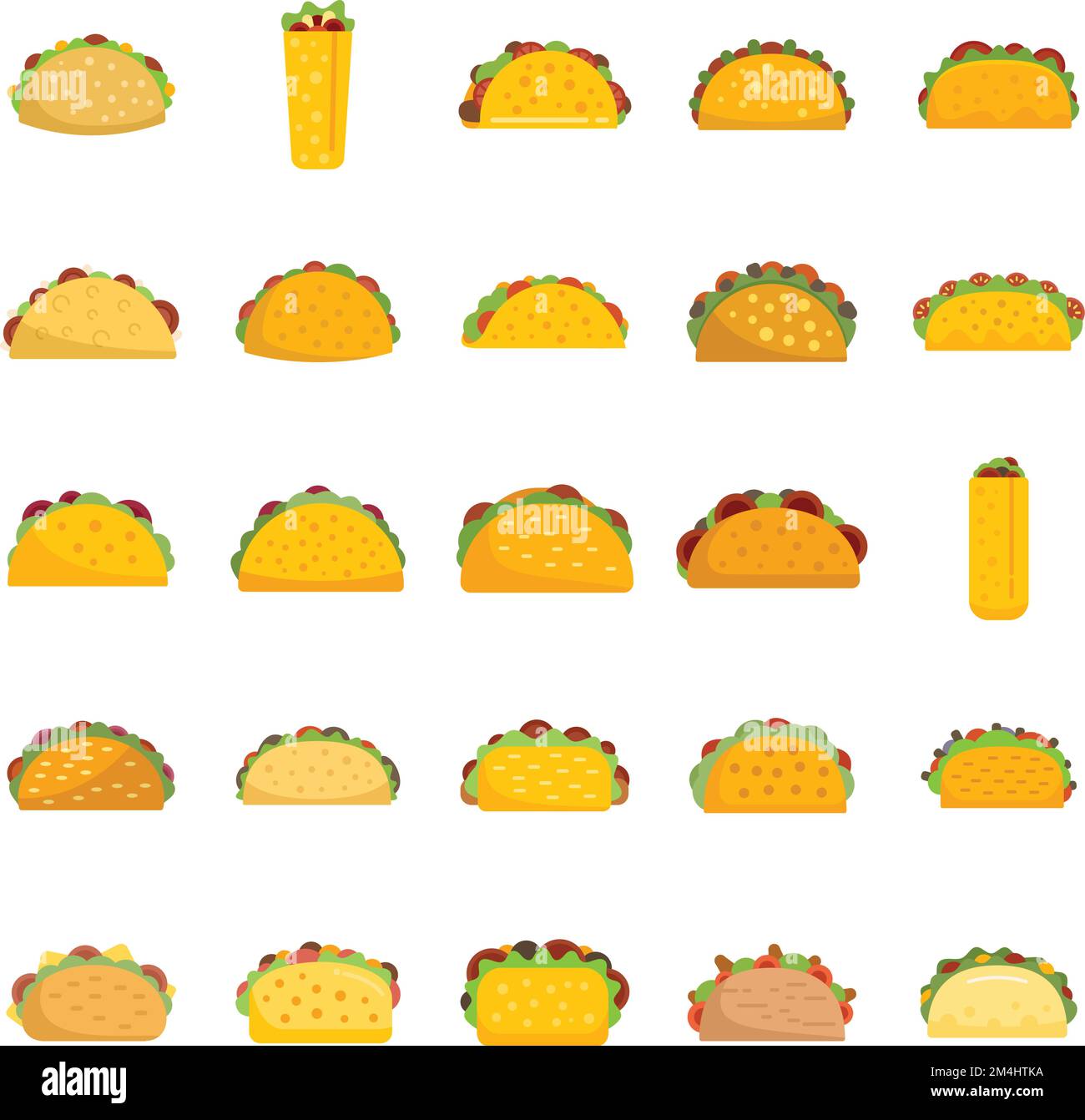 Tacos icons set flat vector. Food menu. Mexican beef isolated Stock ...