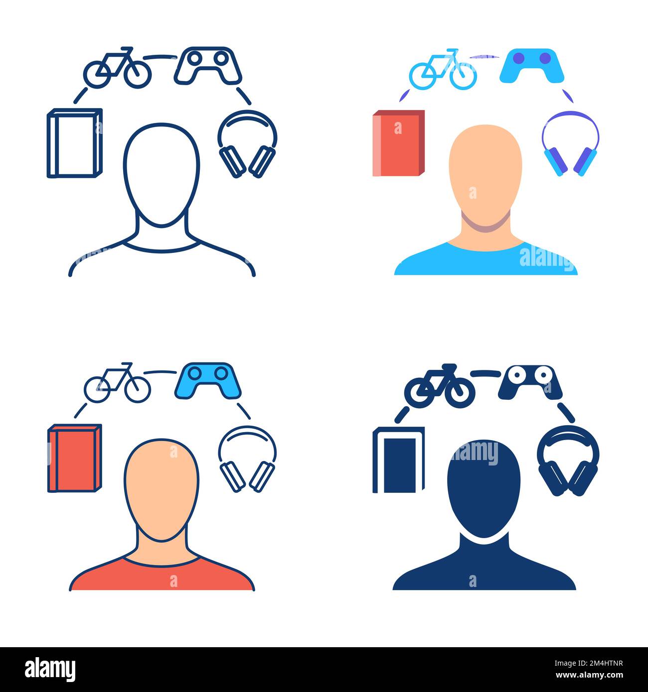 Choosing hobby icon set in flat and line style. Interests and ...