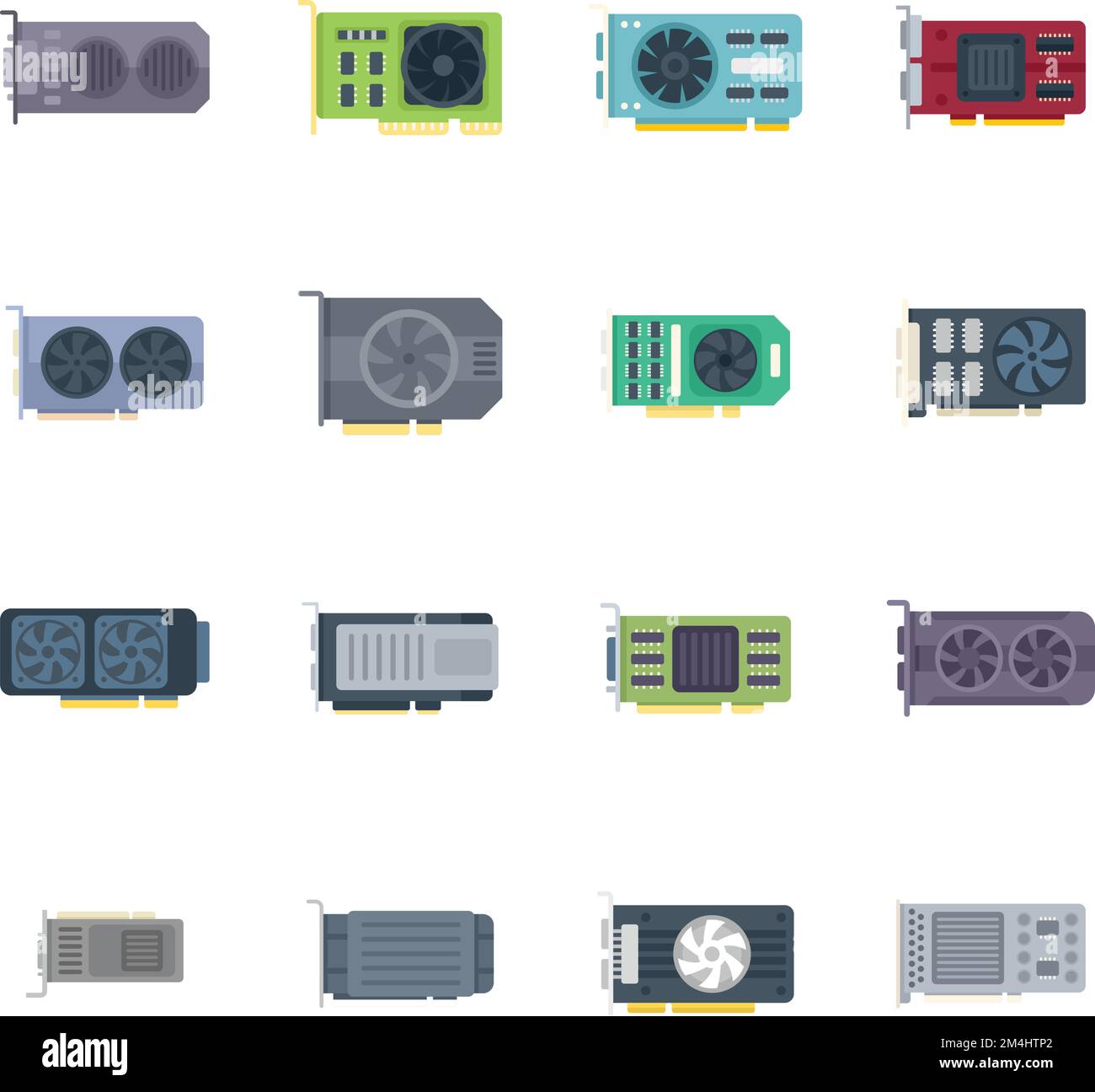 GPU graphic card icons set flat vector. Hard ware. Board capacitor ...