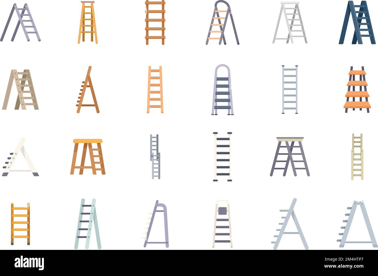 Step ladder icons set flat vector. Home metal. Stairway wooden isolated ...
