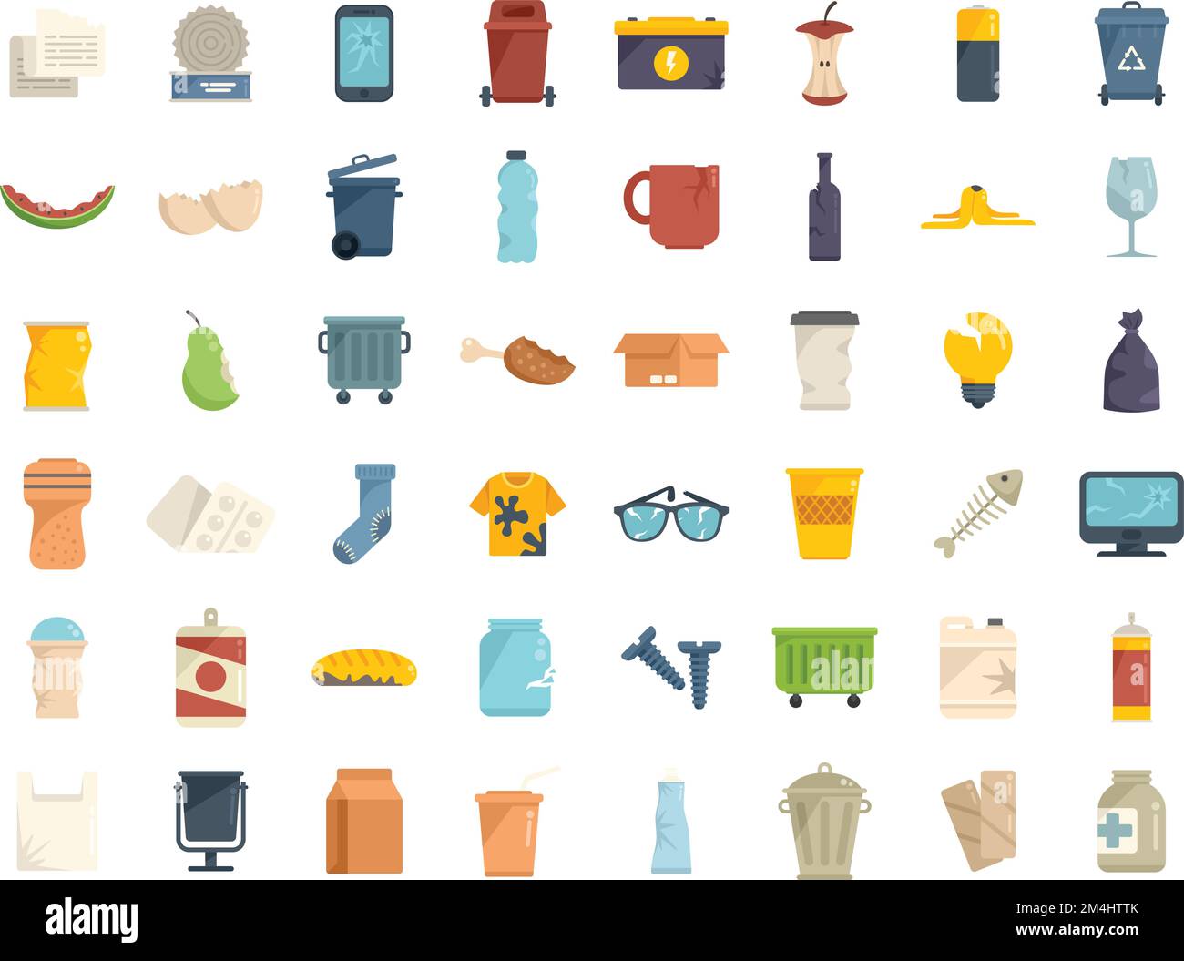 Waste icons set flat vector. Garbage food. Fresh plastic isolated Stock ...