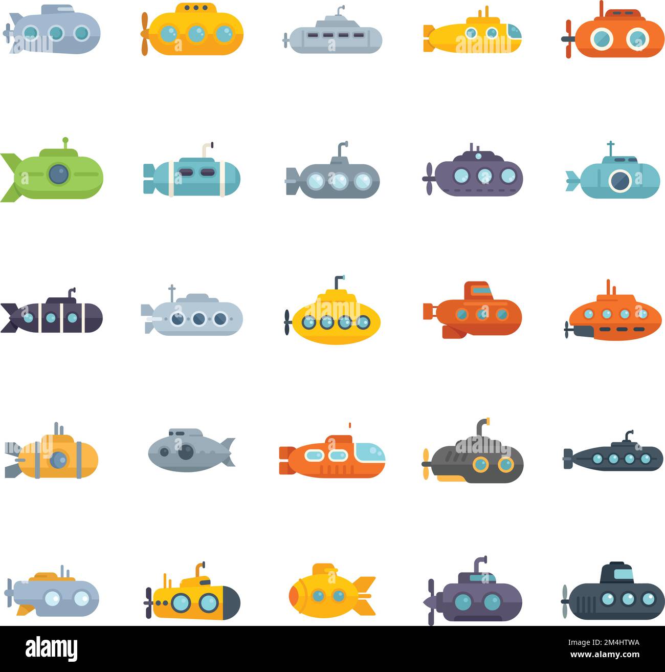 Submarine icons set flat vector. Periscope guard. Army deep dive ...