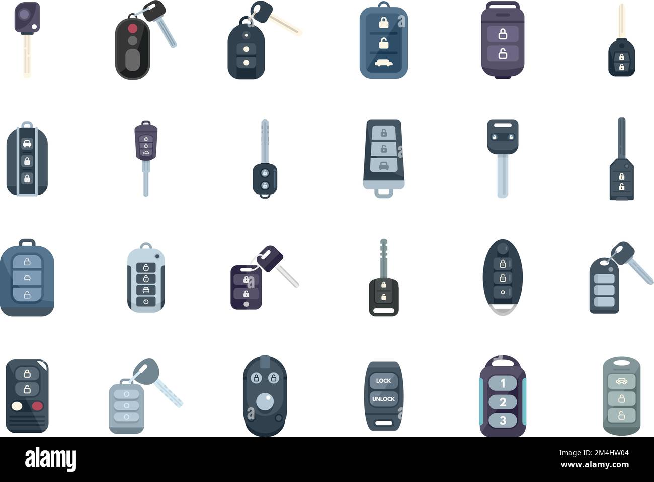 Smart car key icons set flat vector. Driver mobile. Smart alarm ...