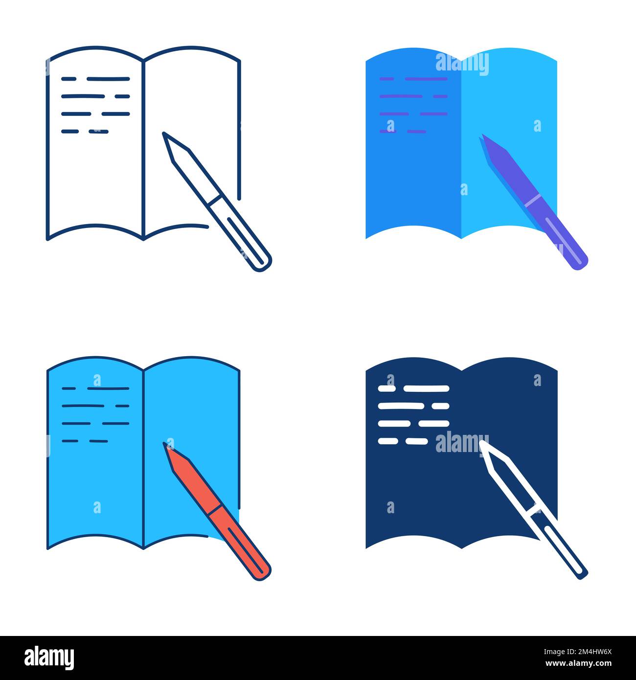 Write journal or book icon set in flat and line style. Planning, doing ...